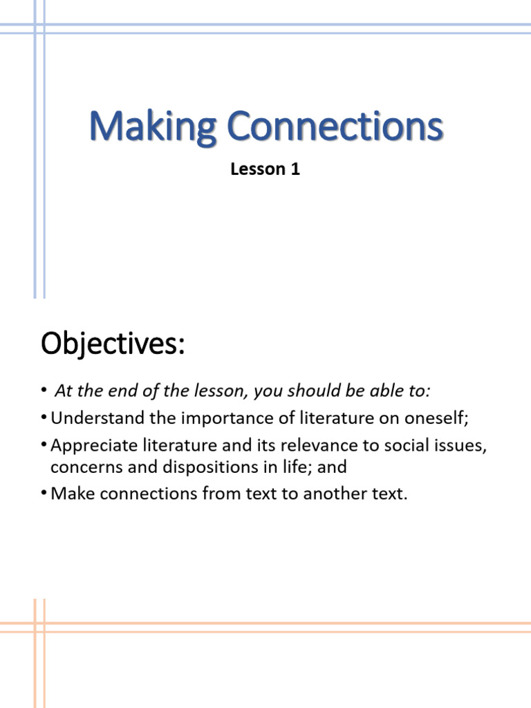 Eng 9 Q2L1 Making Connections | PDF | Reading Comprehension | Cognition
