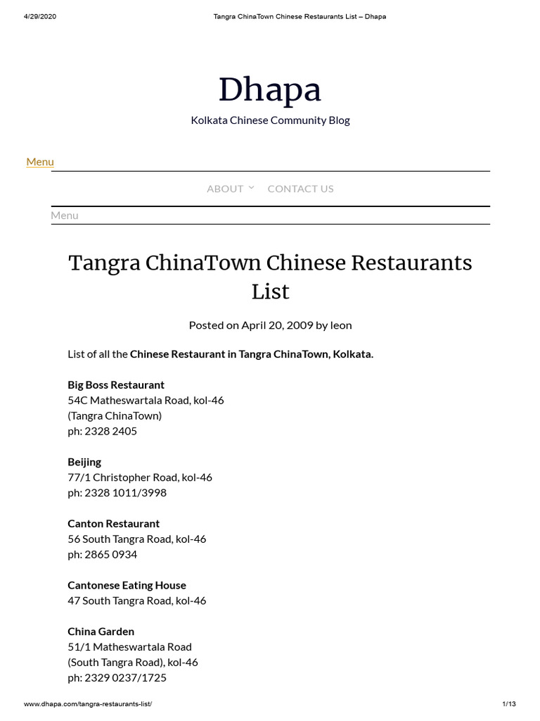 Tangra ChinaTown Chinese Restaurants List | PDF | Chinese Cuisine ...