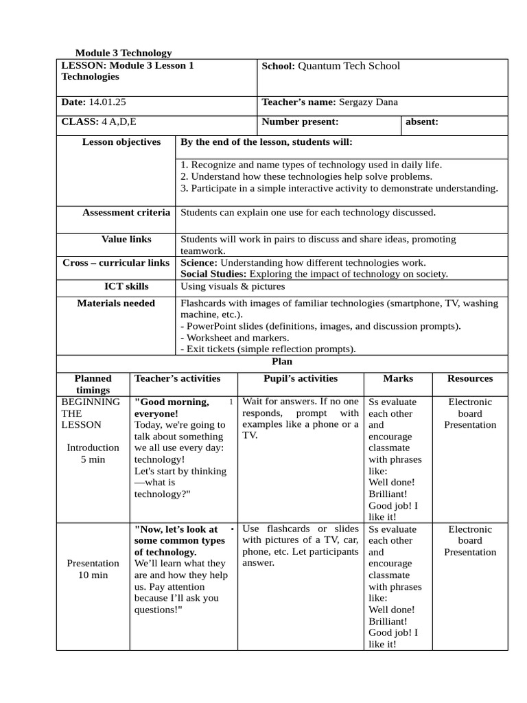 lesson plan technology | PDF | Human Communication | Cognition