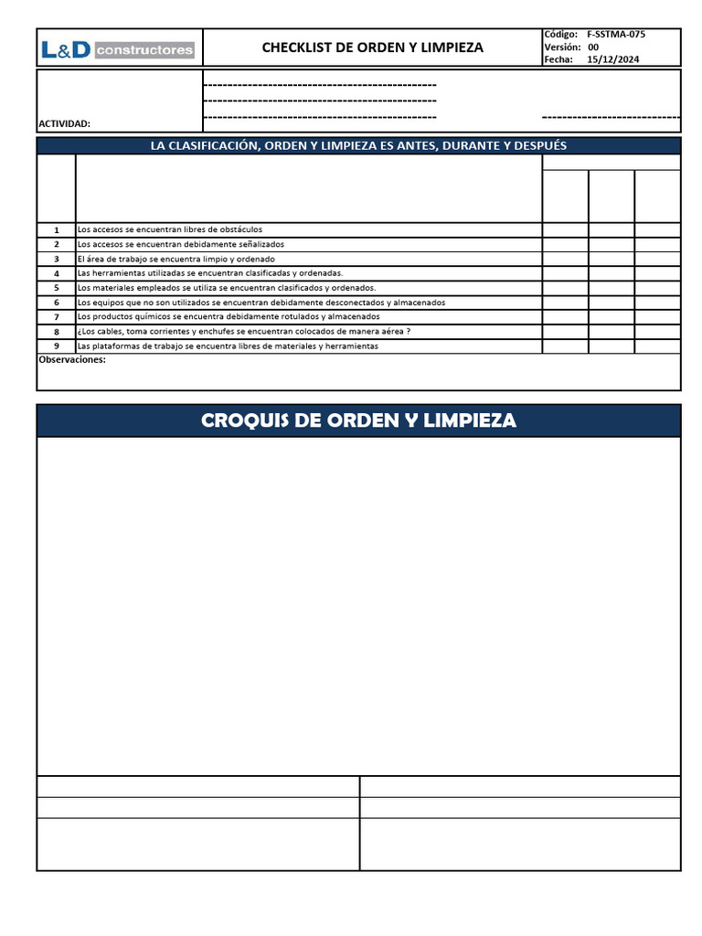 Checklist De Orden Y Limpieza Laboral Pdf