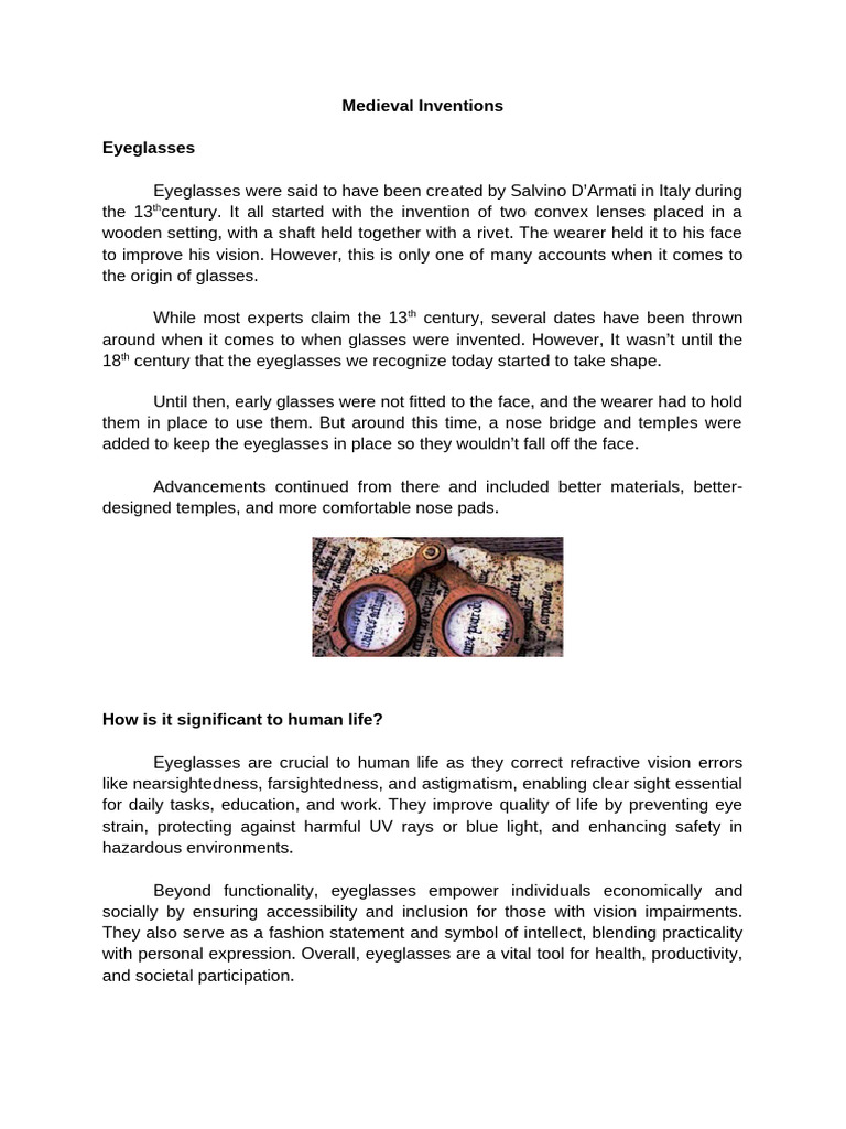 Ge 15 Medieval Inventions | PDF | Spinning (Textiles) | Glasses