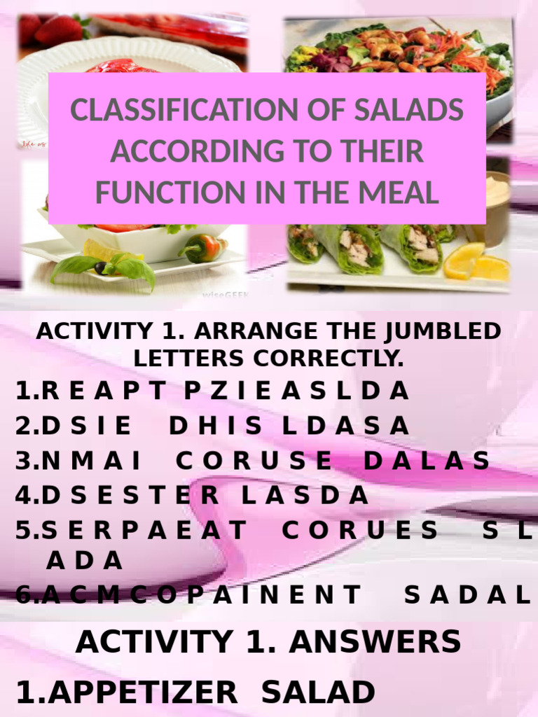 Classification of Salad According To Function in The Meal | PDF