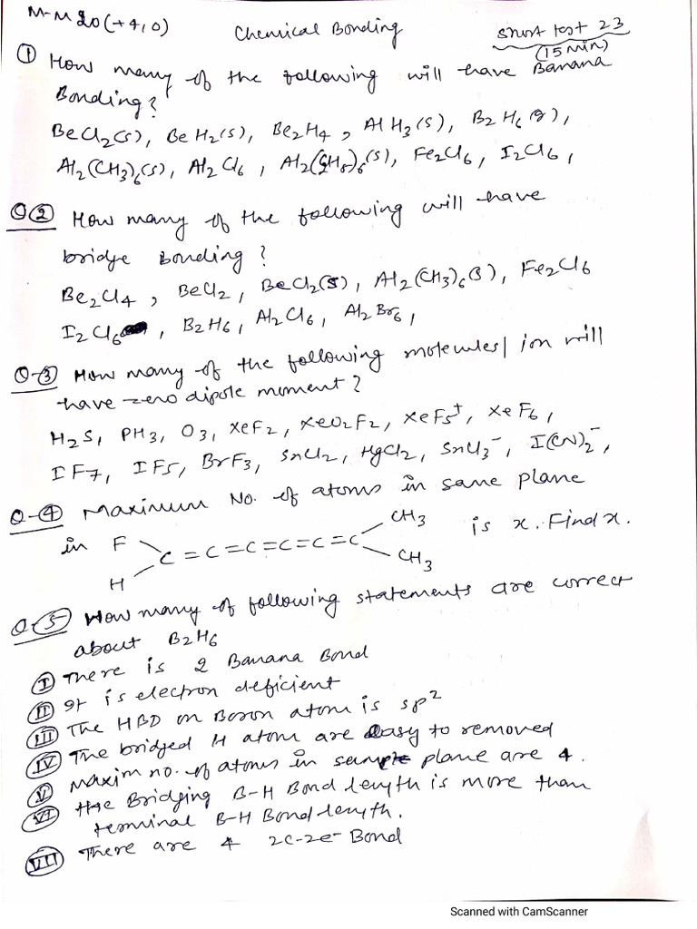 Chemical Bonding Short Test 23 | PDF
