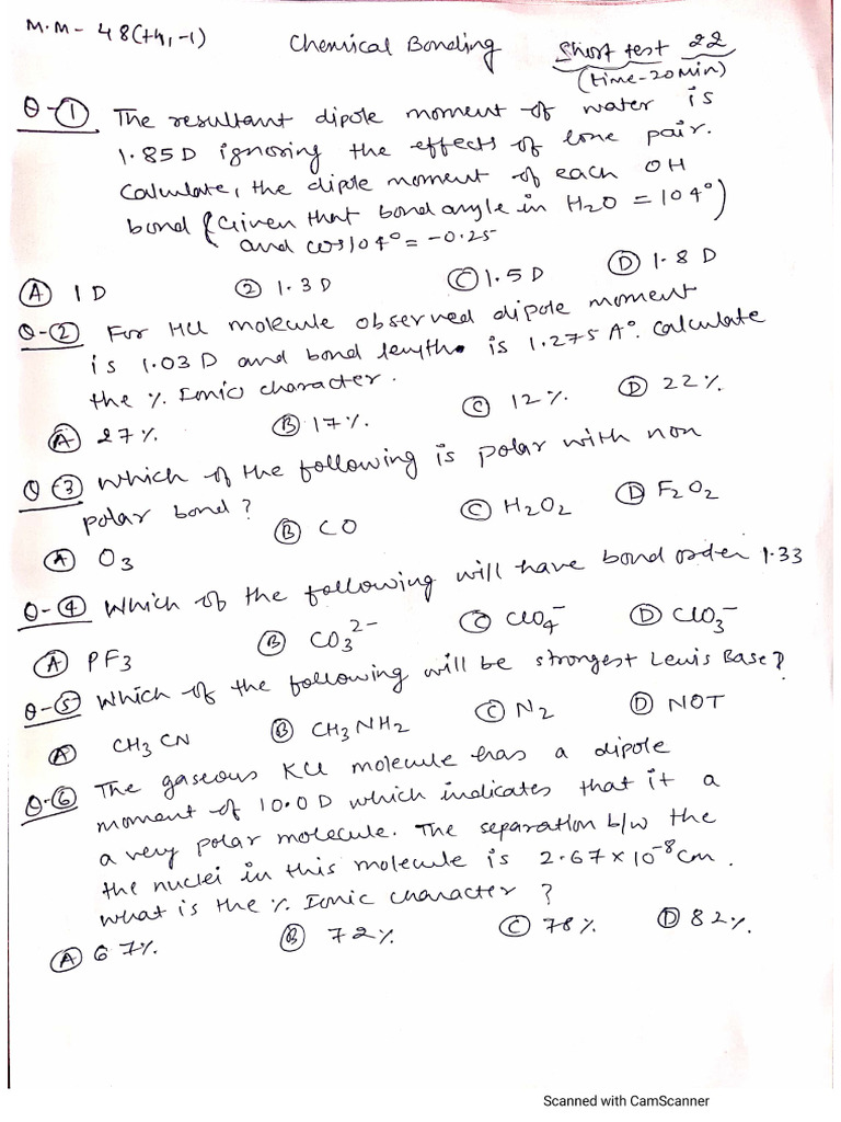chemical bonding short test 22 | PDF