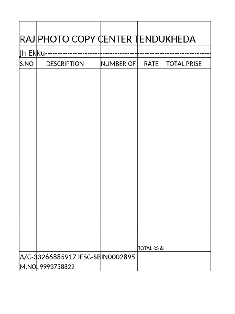 Raj Photo Copy Center Pricing Details | PDF