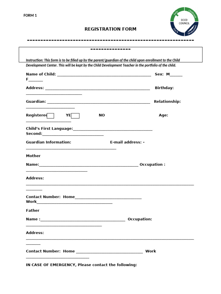 Registration Form 1 | PDF