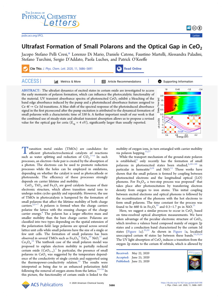 CeO2 Ground State Structure Ultrafast - Formation - of - Small - Polarons - and - The - Opti ...