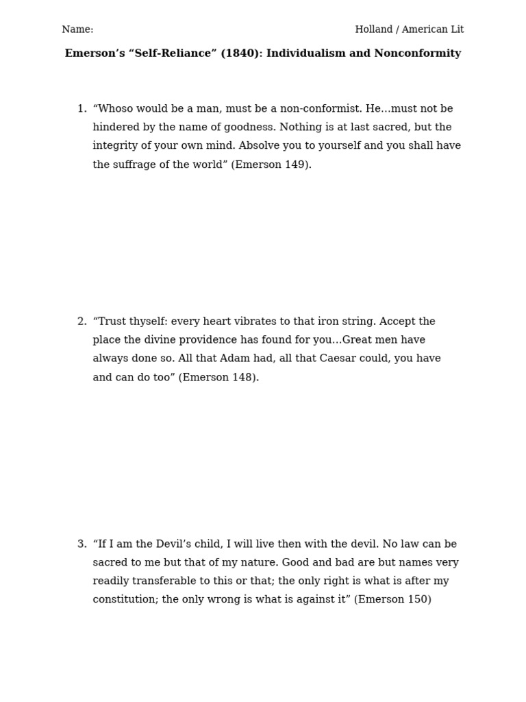 Emerson Self-Reliance Passages | PDF