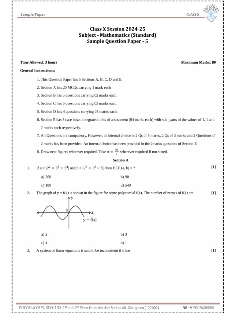 Class 10th Maths Sample Paper 5 (2) | PDF