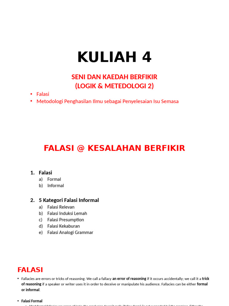 KULIAH 4 Seni dan Kaedah Berfikir (Logik Metodologi) 2 | PDF | Fallacy ...