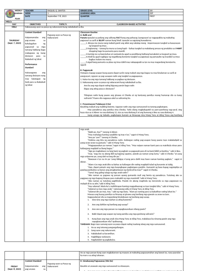 ESP-WLP-Q1-Pagsang-ayon Sa Pasya NG NakararamiDay 3-4 | PDF