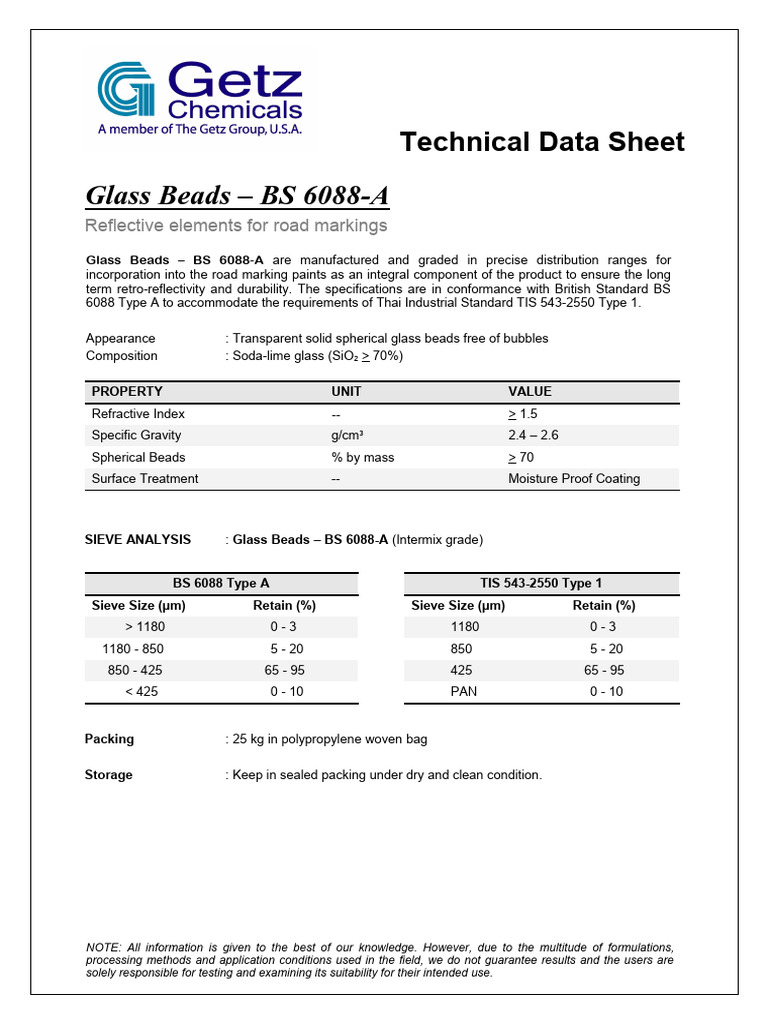 Glass Beads Specification BS 6088-A | PDF