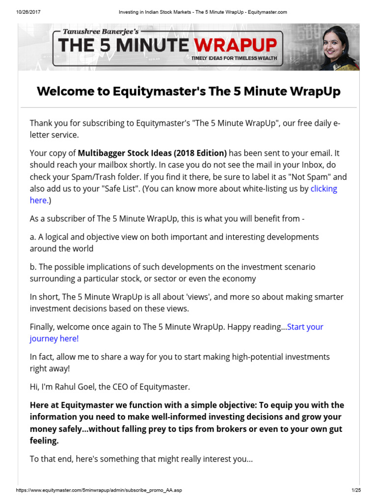 Investing in Indian Stock Markets - The 5 Minute WrapUp - Equitymaster | PDF | Stocks | Investing