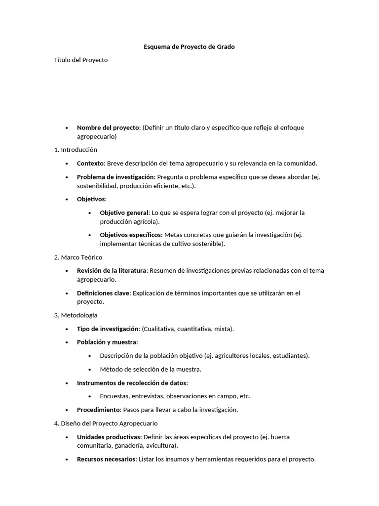Esquema para Un Mini Proyecto Agropecuario | PDF | Metodología | Science