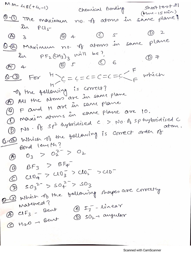 Chemical Bonding Short Test 21 | PDF