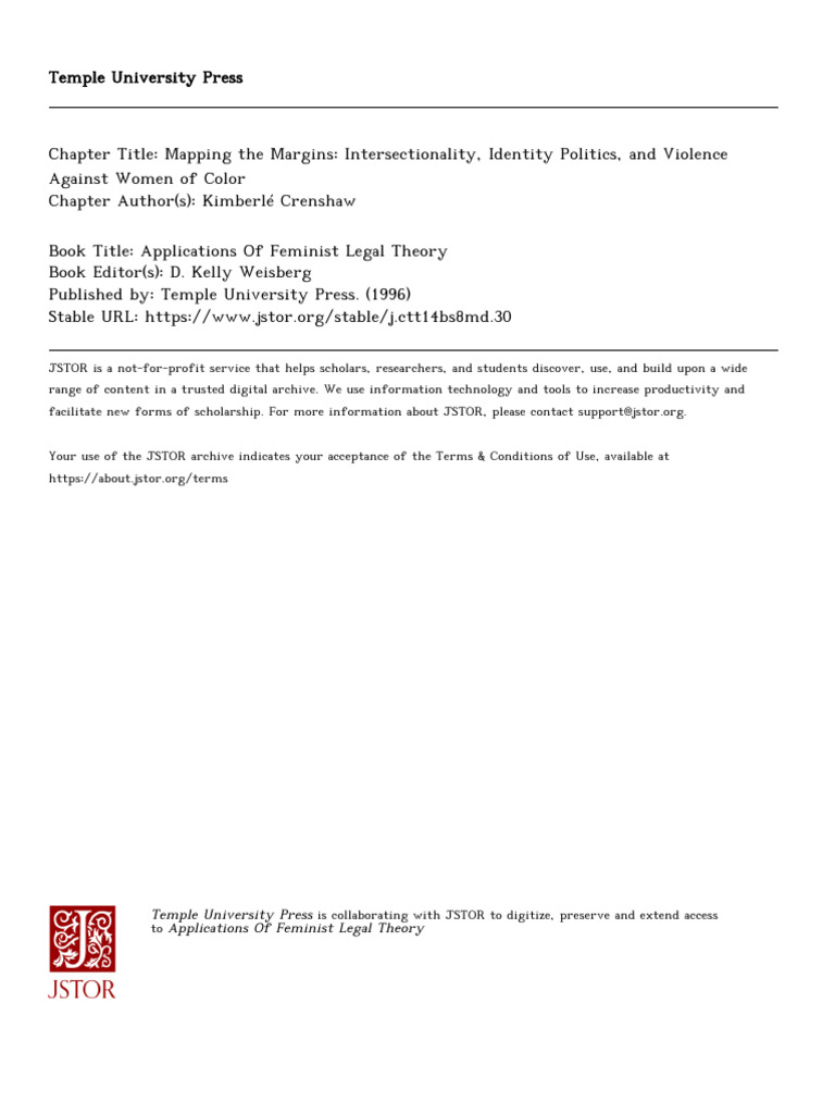 Crenshaw 1993 Mapping The Margins | PDF | Domestic Violence ...