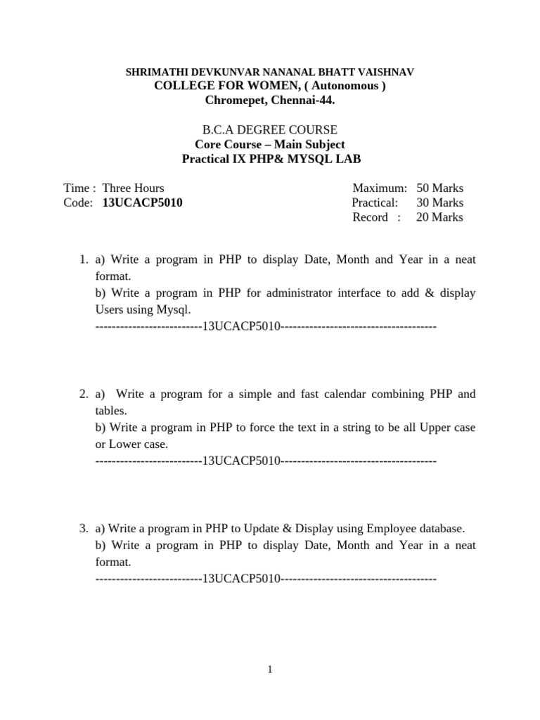 III Bca Php&Mysql QB 2019 | PDF | Php | Databases