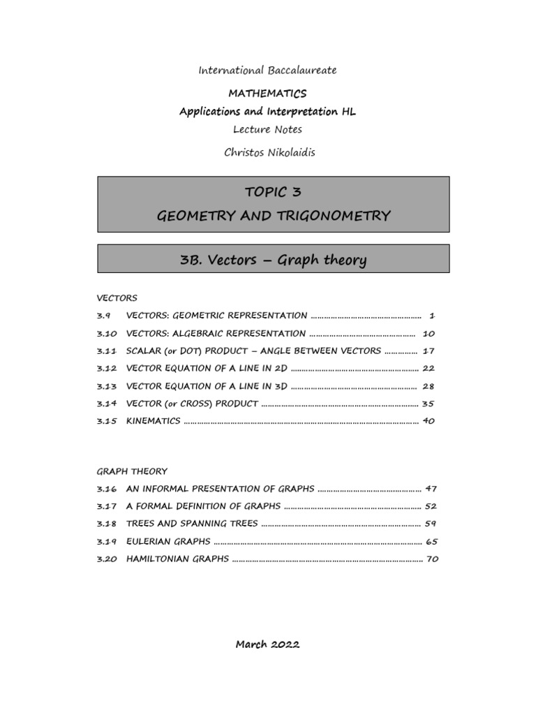 IB Math: Vectors & Graph Theory | PDF | Euclidean Vector | Line (Geometry)