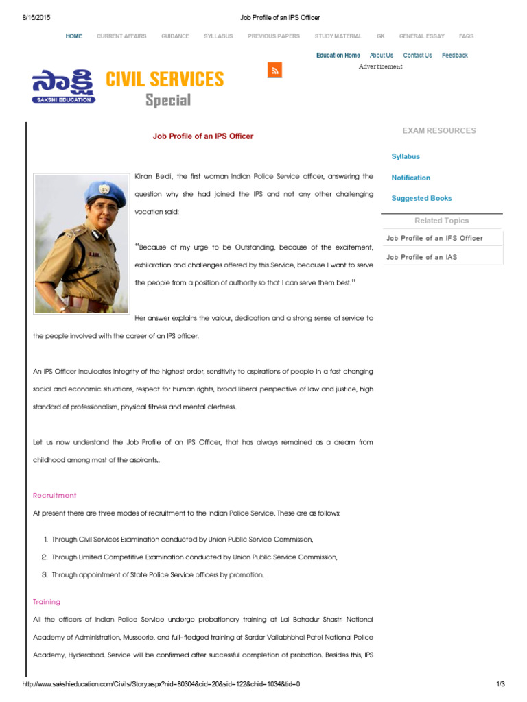 Job Profile of An IPS Officer | PDF | Government | Crimes