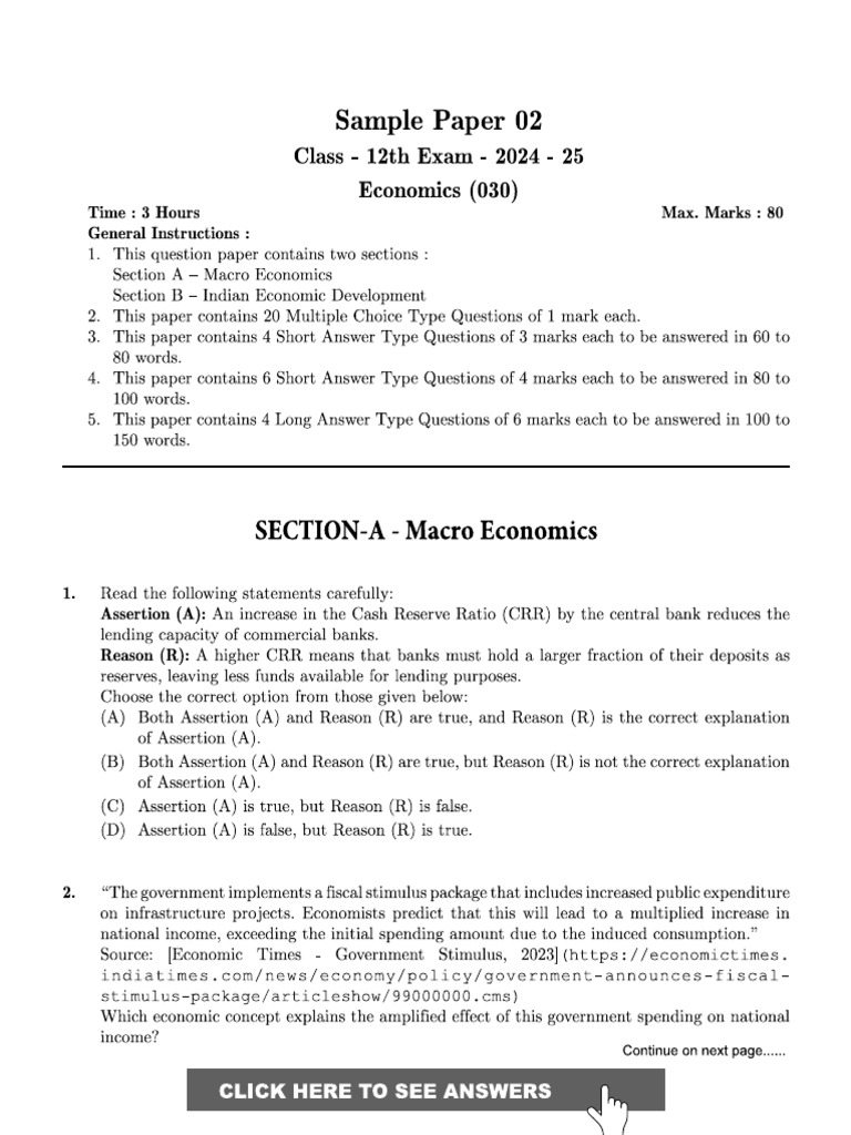 Economics Sample Paper 2 (2024-25) | PDF