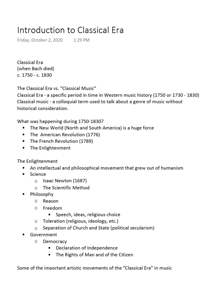 Music Appreciation - Classical Era and Opera (Notes) | PDF | Opera | Piano