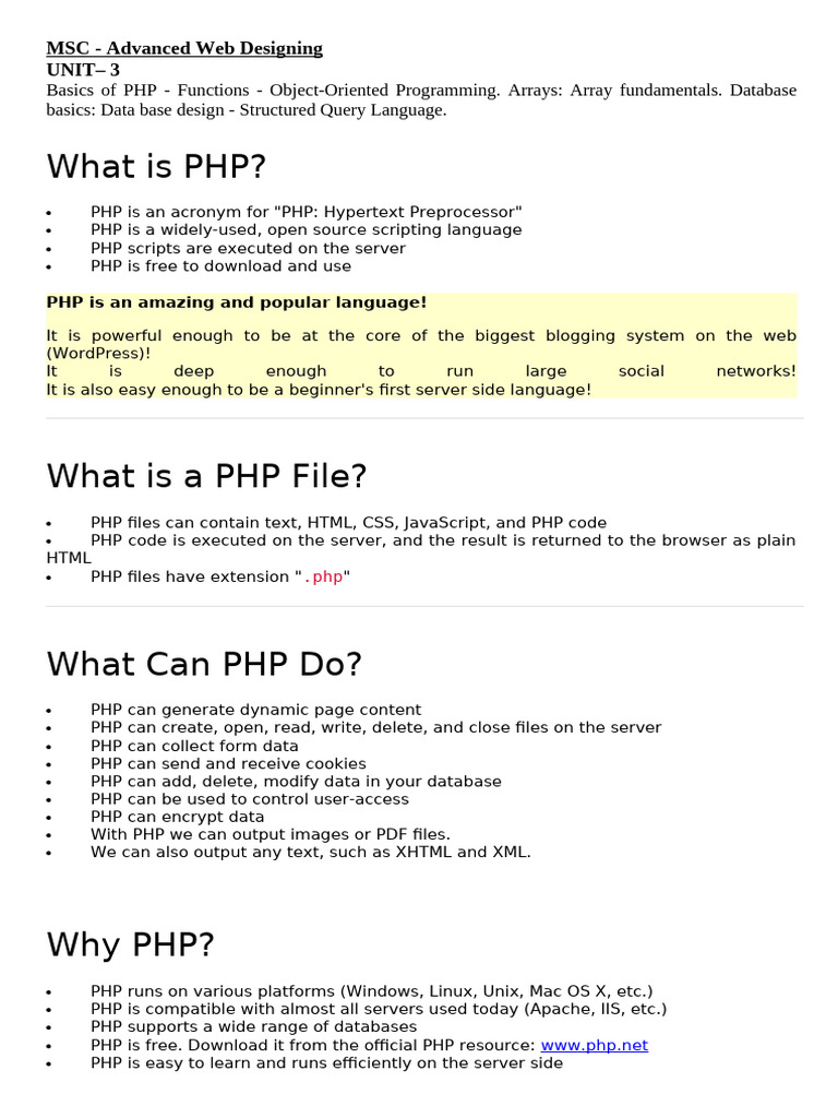 PHP Basics: Functions & OOP Overview | PDF | Php | Variable (Computer Science)