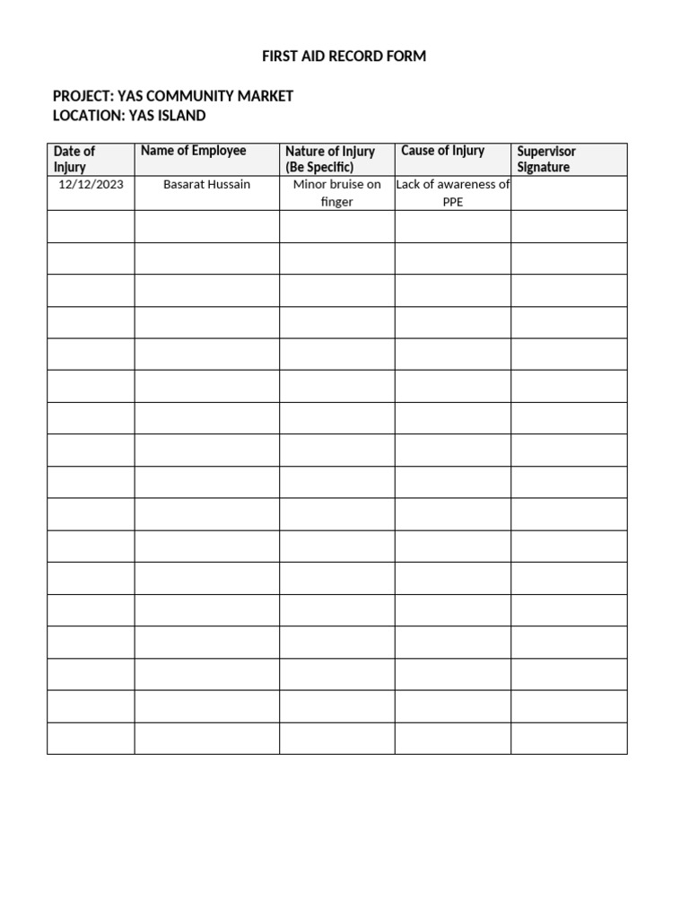 First Aid Record Form | PDF