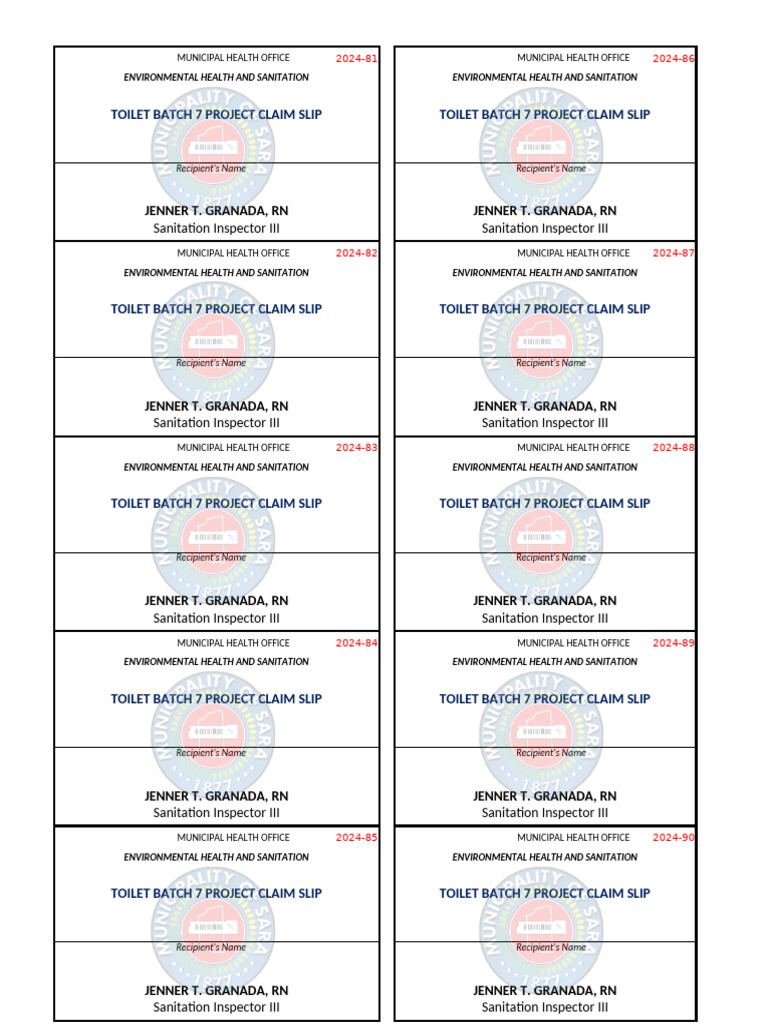 Claim Slip Toilet Project | PDF | Public Services | Water Supply