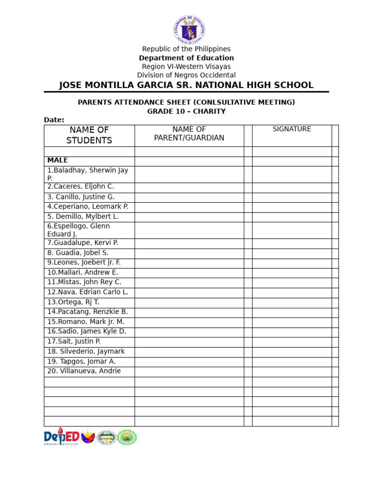 Grade 10 Parents Meeting Attendance Sheet | PDF