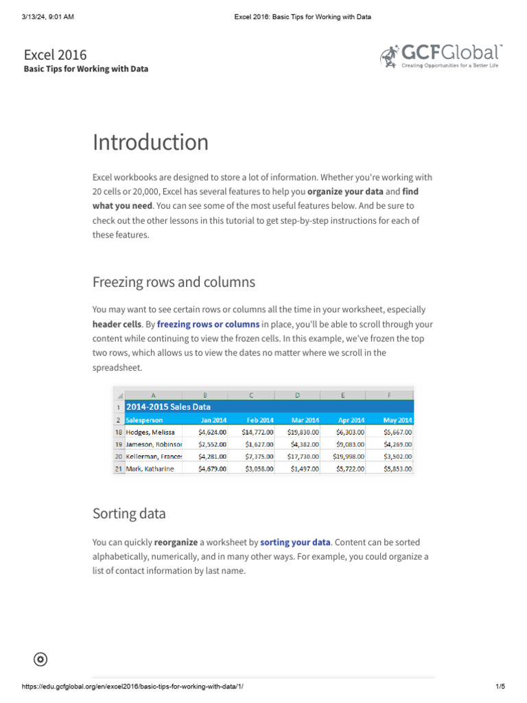 13 Excel 2016 - Basic Tips For Working With Data | PDF | Microsoft Excel | Computing