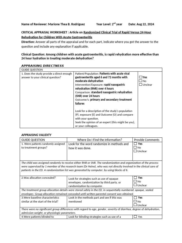Critical appraisal worksheet guide_2 | PDF | Health Care | Medicine
