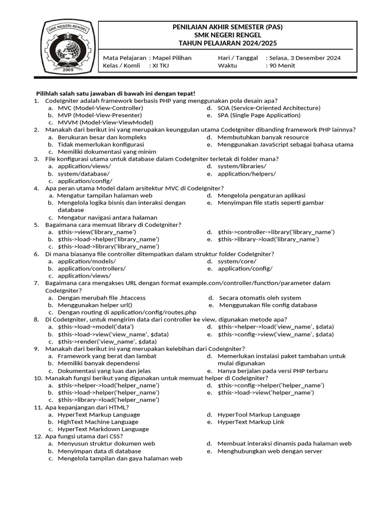 Produktif Kelas XI TKJ Mapel Pilihan Jadi Kirim PAS | PDF
