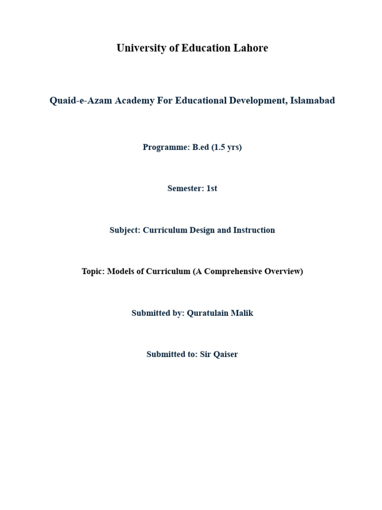 Overview of Curriculum Models | PDF | Curriculum | Learning