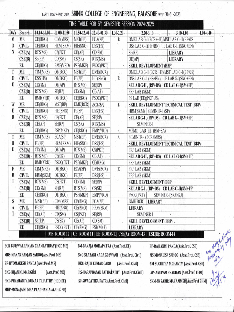 6th Semester Titme Table - 20250129 - 0001 | PDF