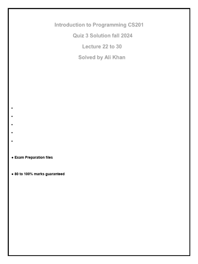CS201 Quiz 3 Fall 2024 Lec 22 To 30 by Ali Khan | PDF | Namespace | C++