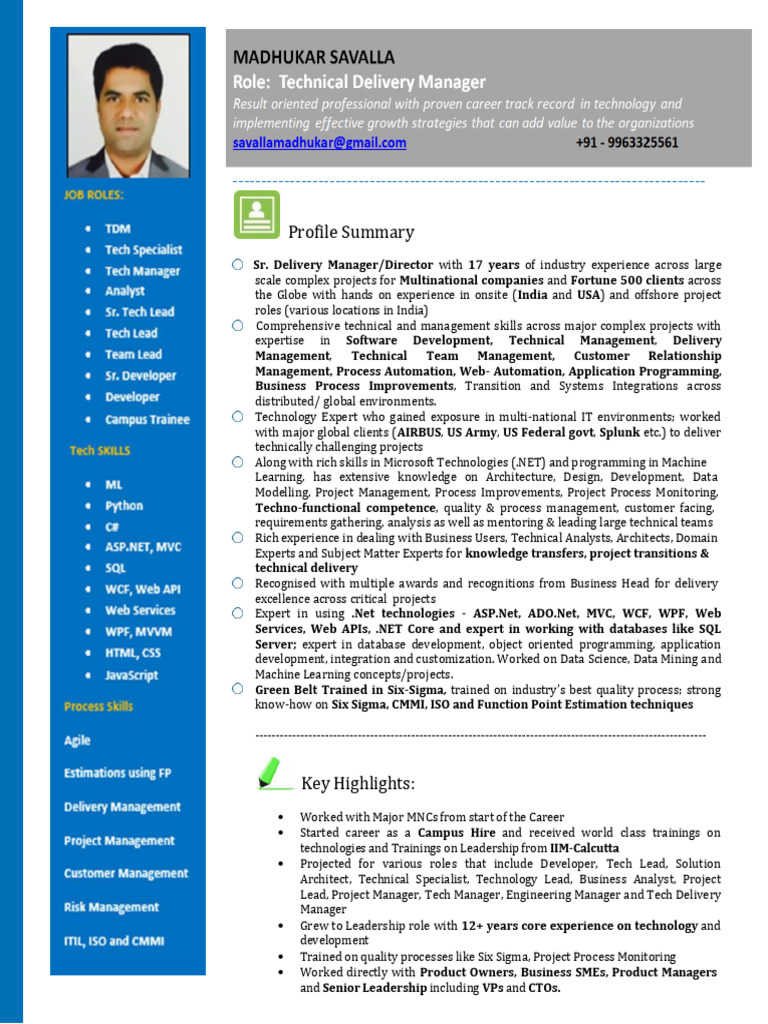 Senior Delivery Manager Profile Summary | PDF | Scrum (Software ...