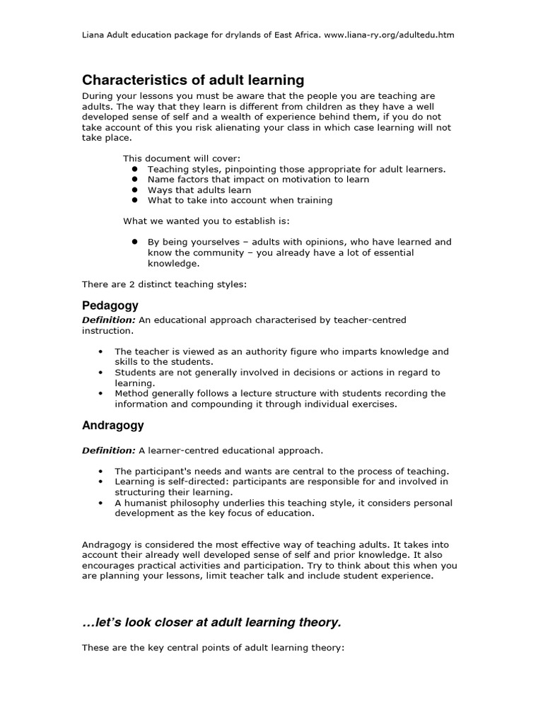 Characteristics of Adult Learning | PDF