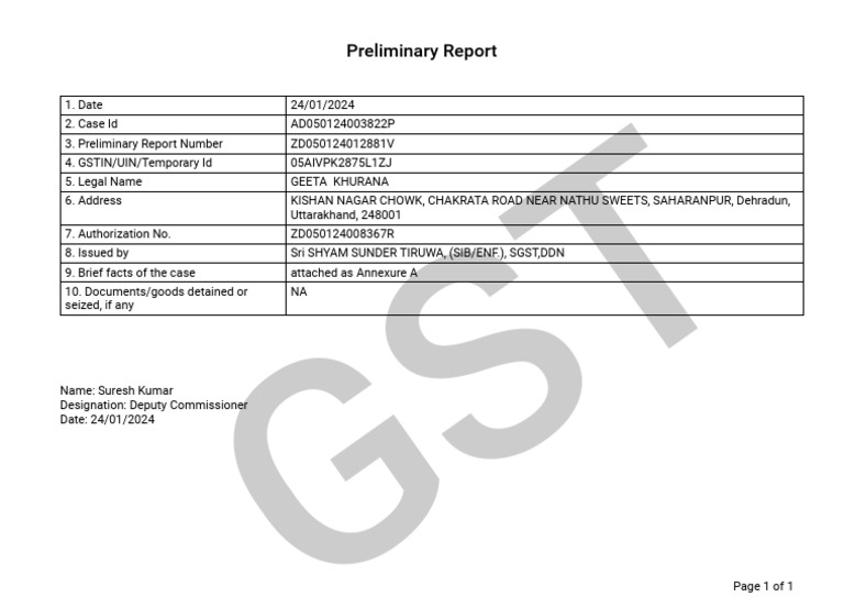 Preliminary Report - ZD050124012881V | PDF