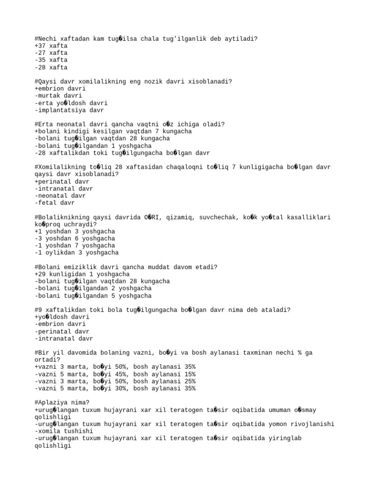 BKP - тест - 3 курс - o'zbekcha - 2024 | PDF