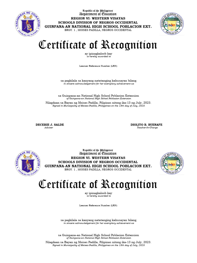 DepEd Certificate Generator Recognition... | PDF | Southeast Asia ...