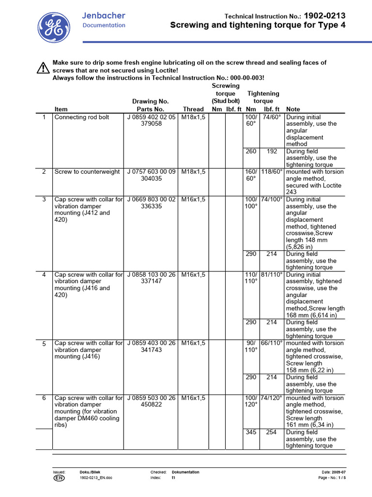 4 series Torque list | PDF | Screw | Turbocharger