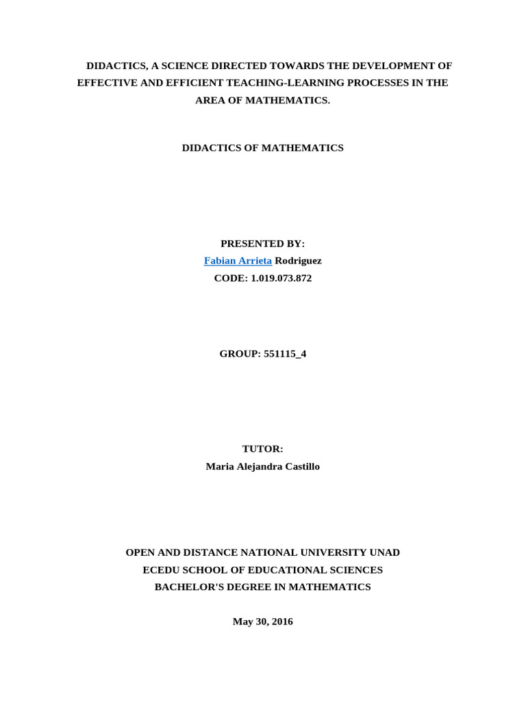 ESSAY_ON THE DIDACTICS OF MATHEMATICS.docx | PDF | Knowledge | Pedagogy