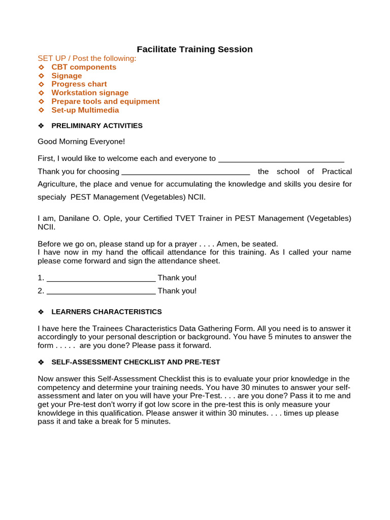 Facilitate Training Session | PDF