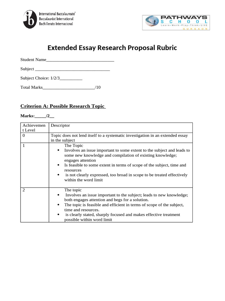 Extended Essay Research Proposal Rubric | PDF | Knowledge | Data