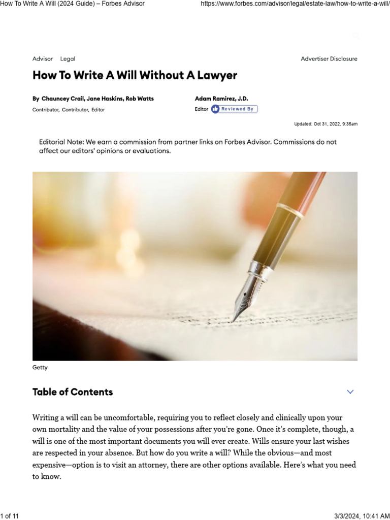 How To Write A Will Without A Lawyer | PDF | Will And Testament