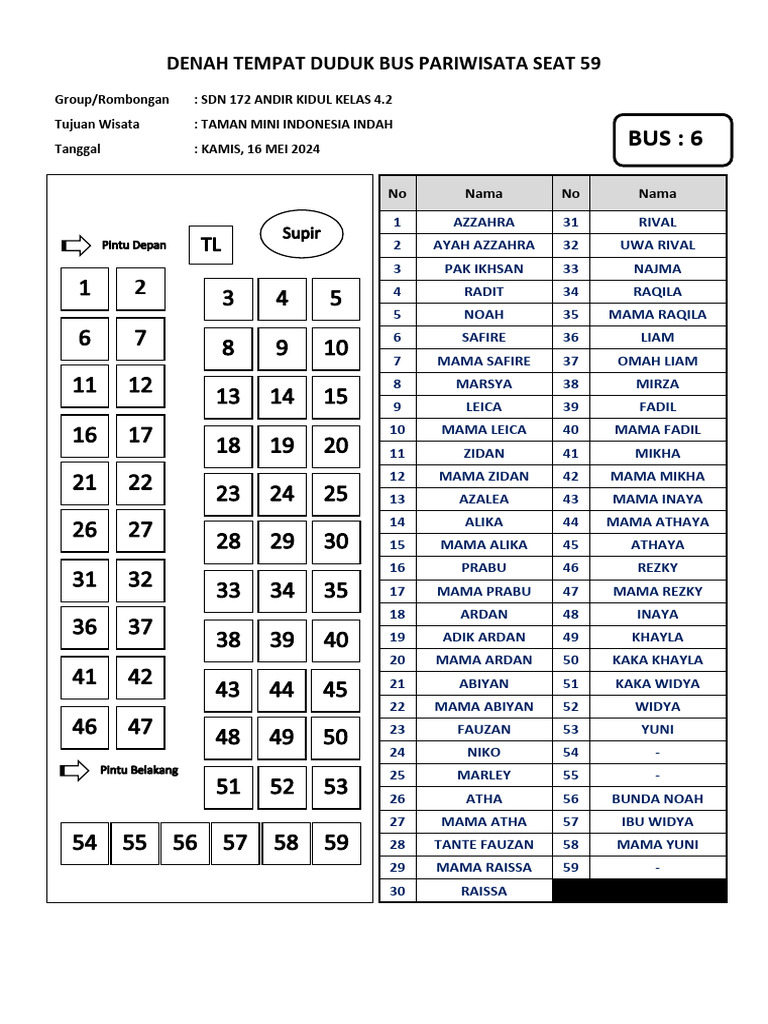 SDN 172 Andir Kidul Bus Seating | PDF