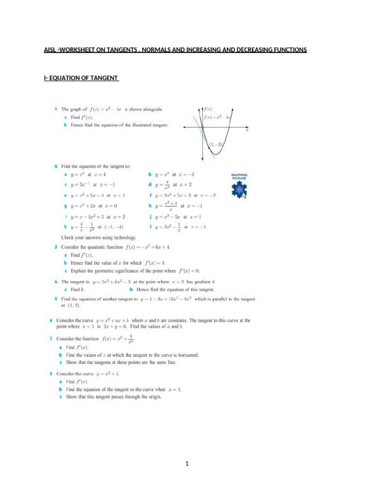 AISL TANGENT NORMALS WORKSHEET | PDF