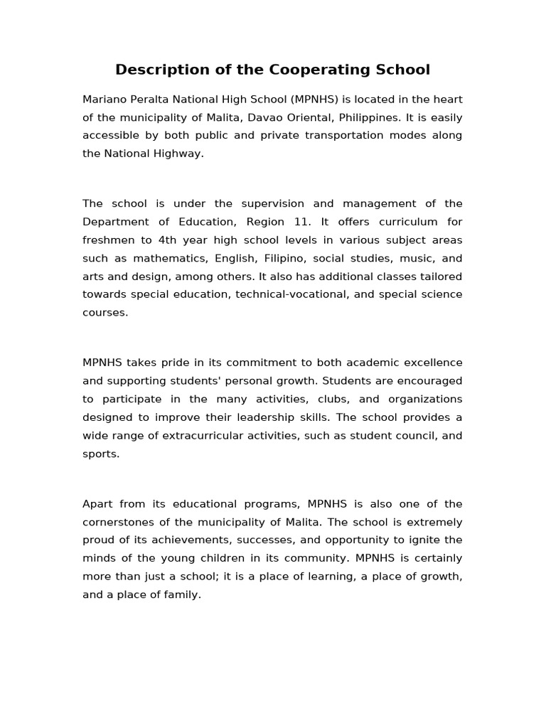 Mariano Peralta National High School Overview | PDF | Schools ...