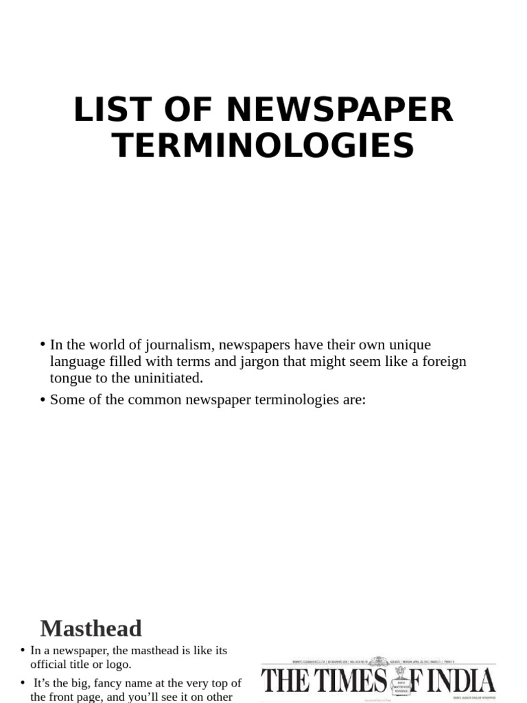 Newspaper Terminology Explained | PDF | Newspapers | Publishing