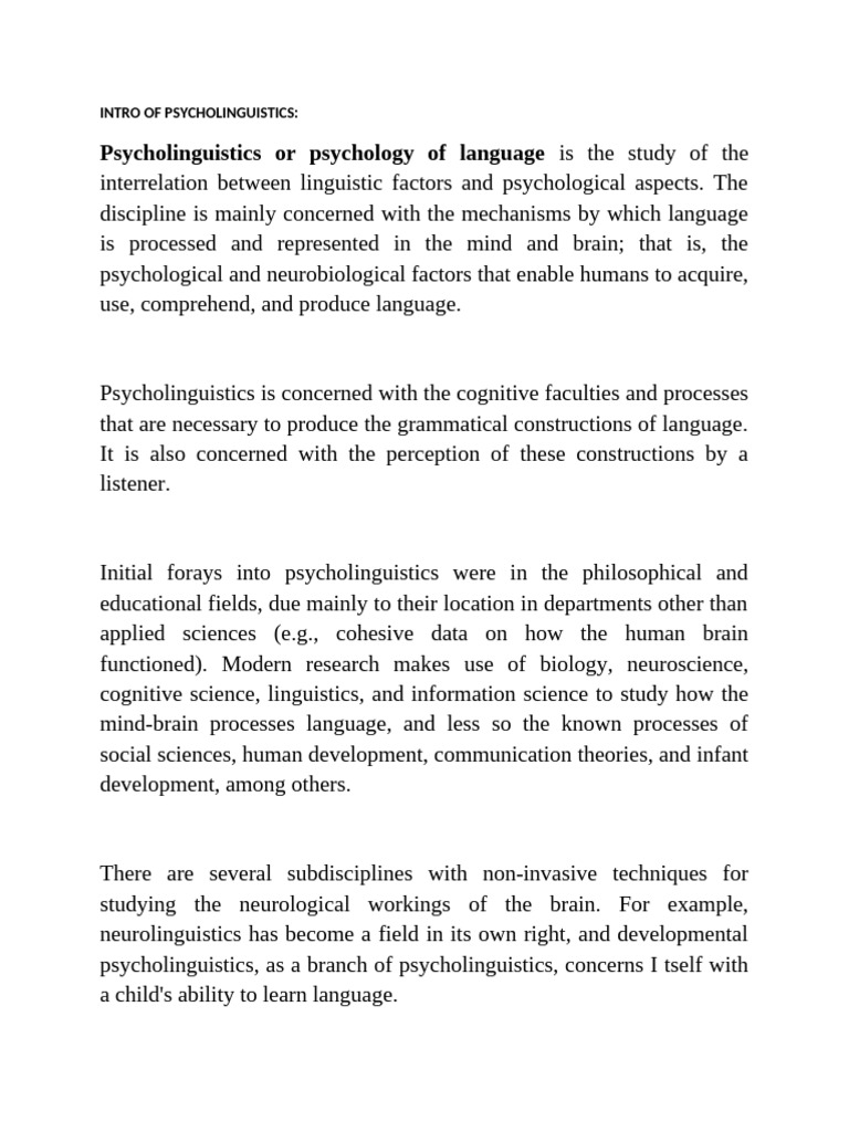 Introduction to Psycholinguistics | PDF | Psycholinguistics | Semantics